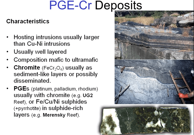 Mafic Layered Intrusions -Chromite and Platinum PGE Deposits