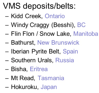 VMS Volcanogenic Massive Sulphide Ore Deposits & Mineralization