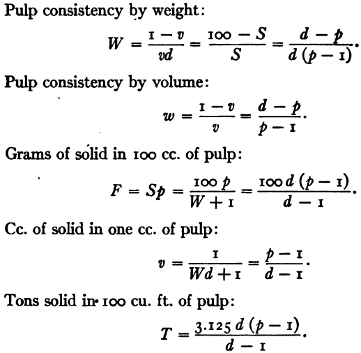 Pulp Formulas & Metallurgical Formulas