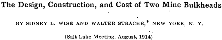 Mine Bulkheads - Design, Construction & Cost - 911Metallurgist