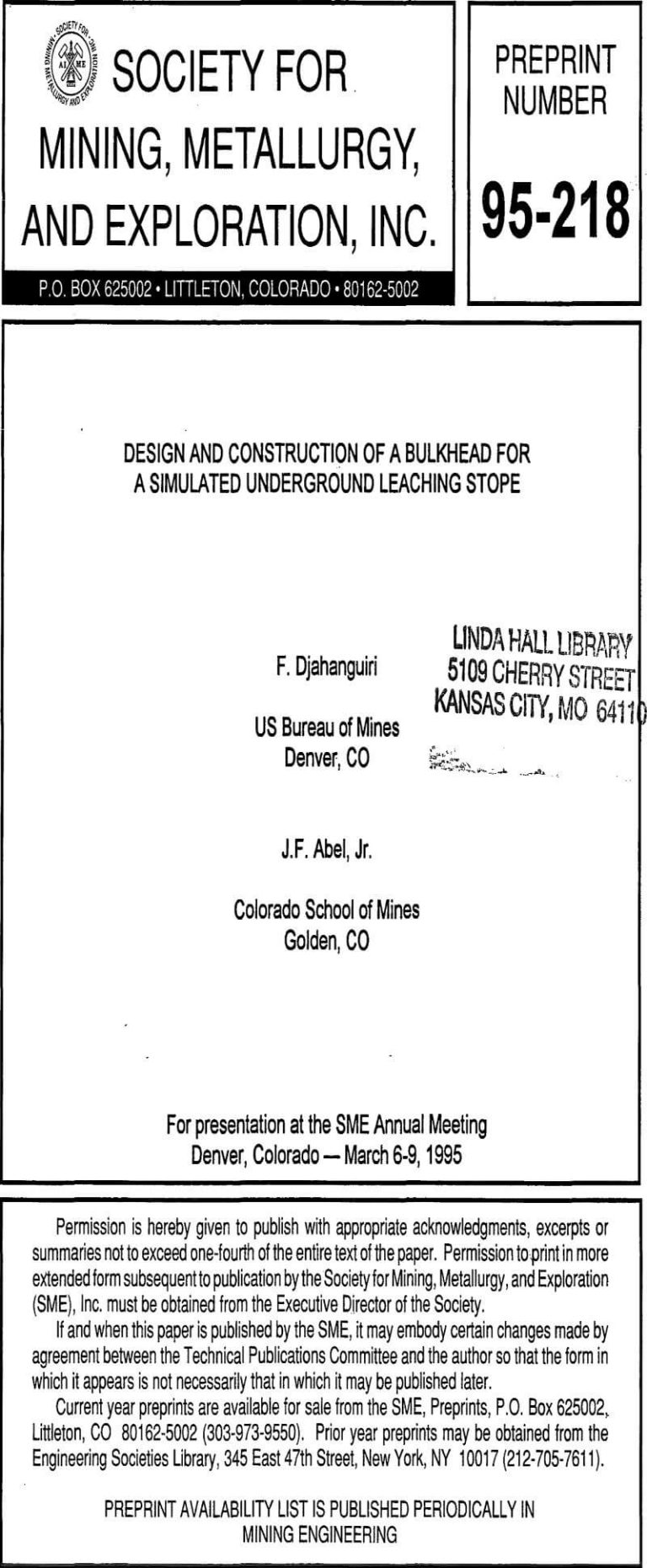Design and Construction of a Bulkhead Underground Leaching Stope ...
