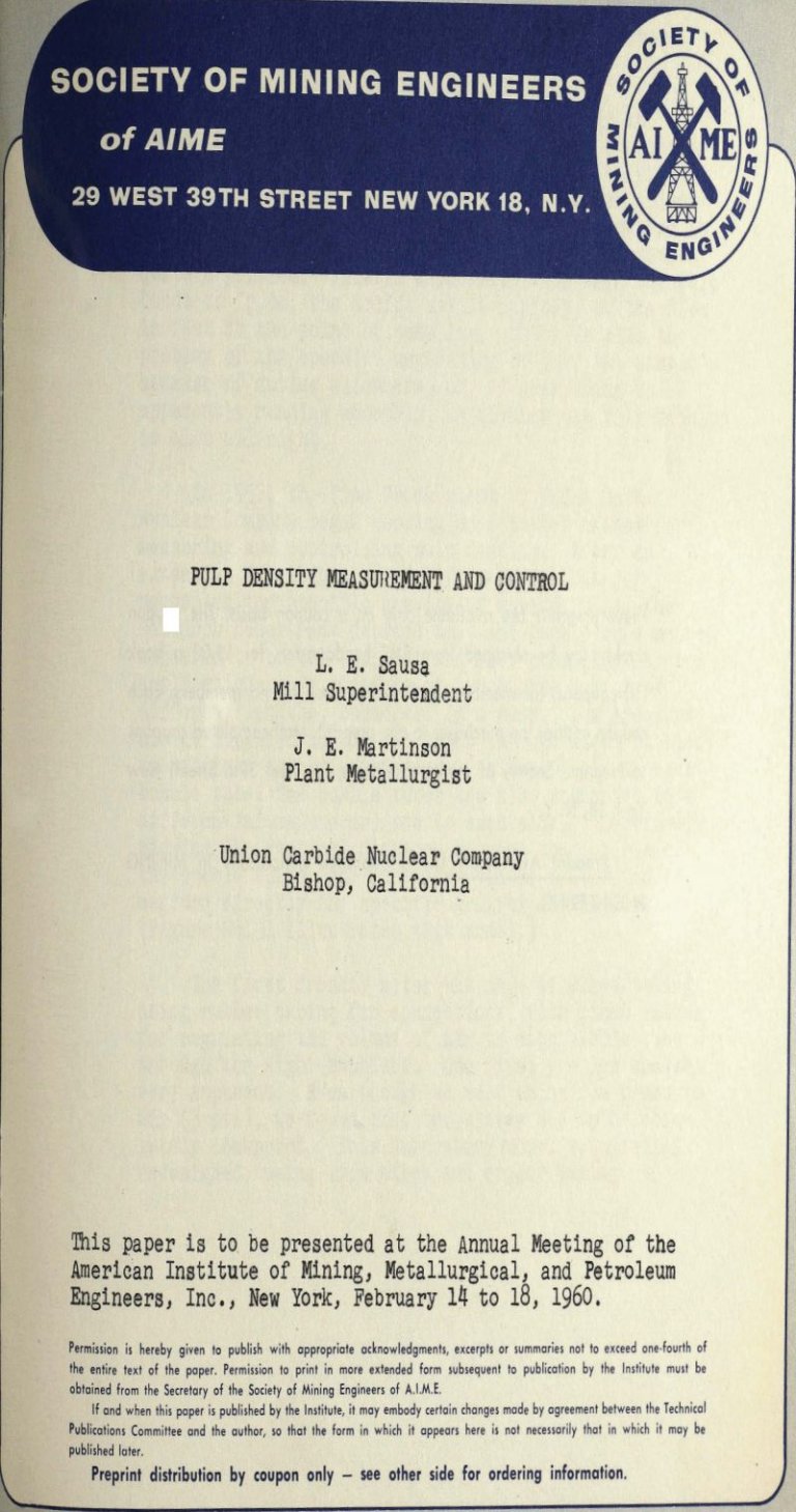 Pulp Density Measurement and Control - 911Metallurgist