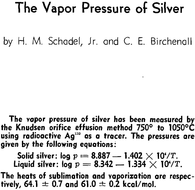 Vapor Pressure of Silver - 911Metallurgist